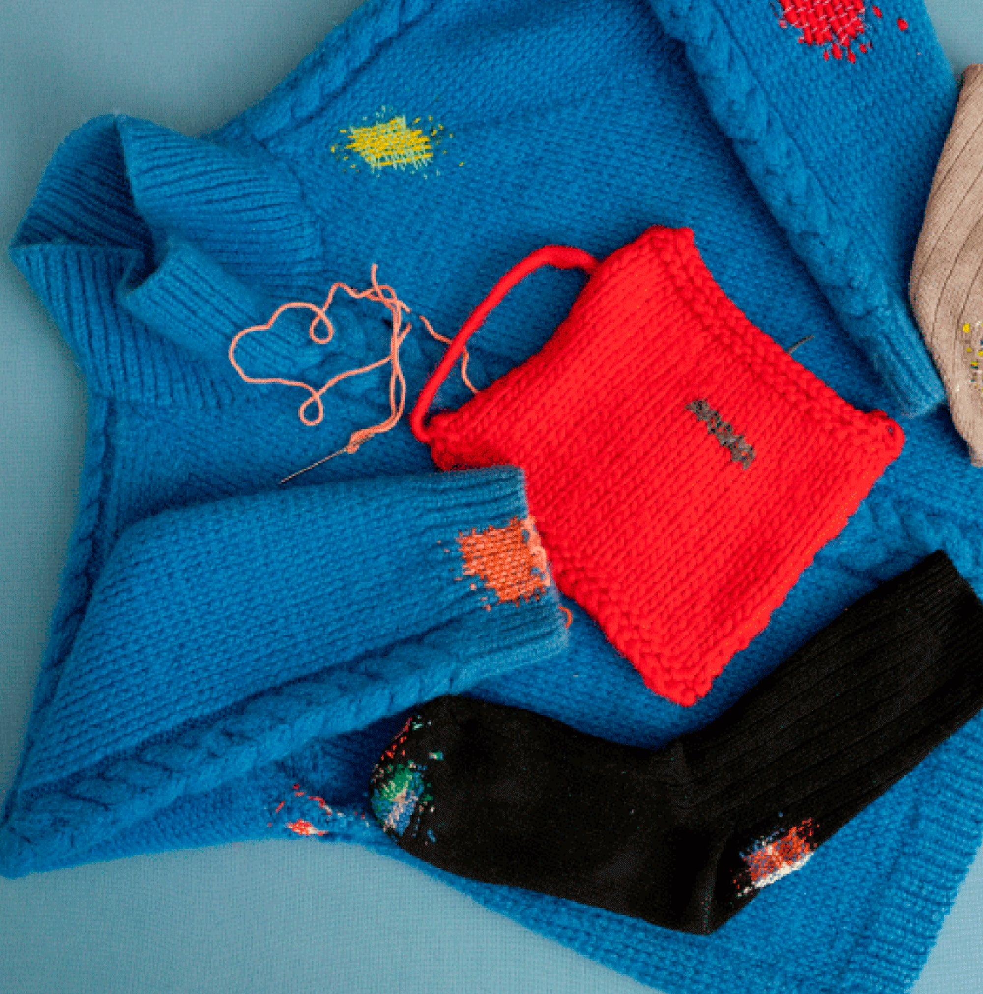 Pocket Chunky Knit Visible Mending Kit - Deadstock Merino Wool